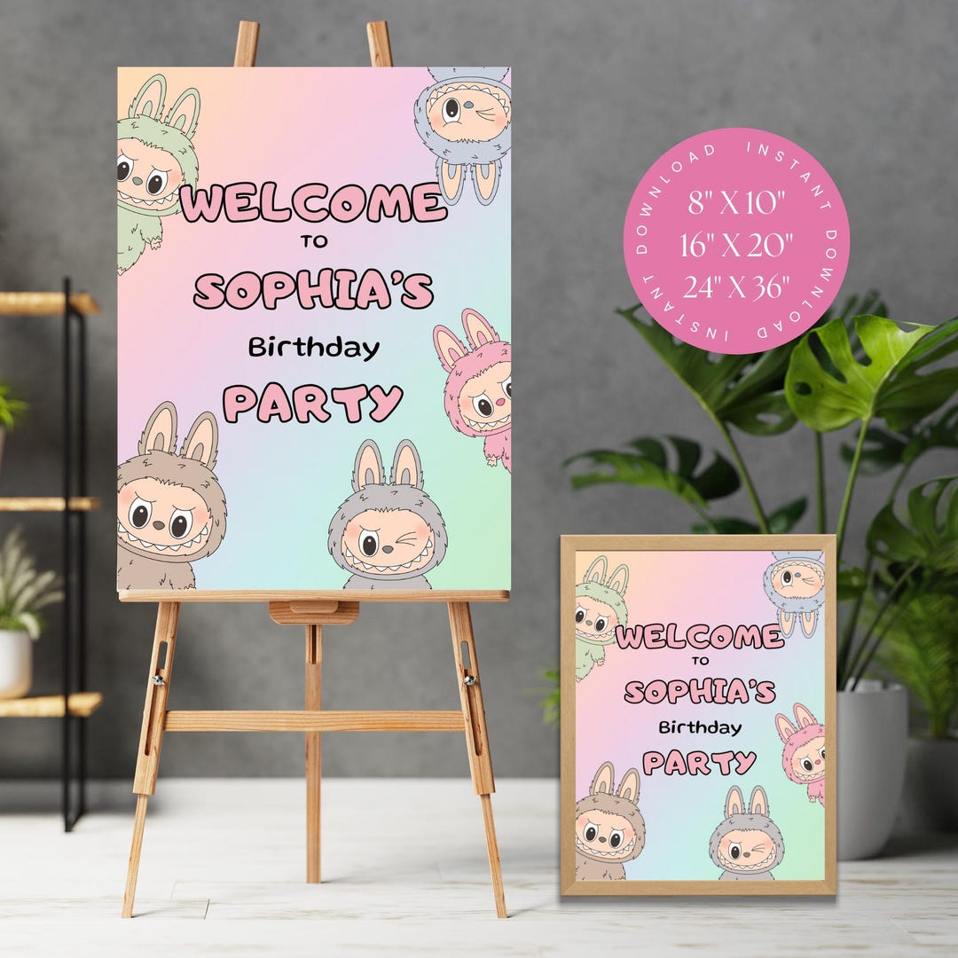 Buy Labubu Birthday Welcome Sign Printable Template, Kawaii Monsters ...