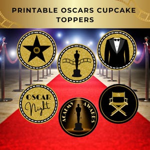 Printable Oscars Themed Cupcake Toppers, Round 2" Favor Tags, Movie ...