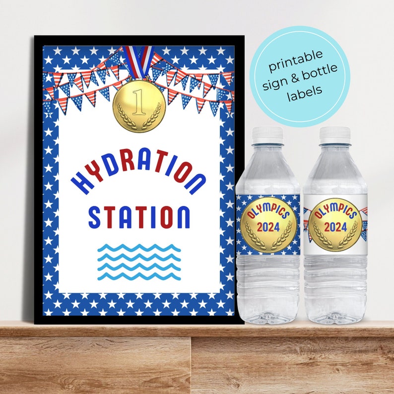 Hydration Station Sign & Water Bottle Labels, Sports Watch Party ...