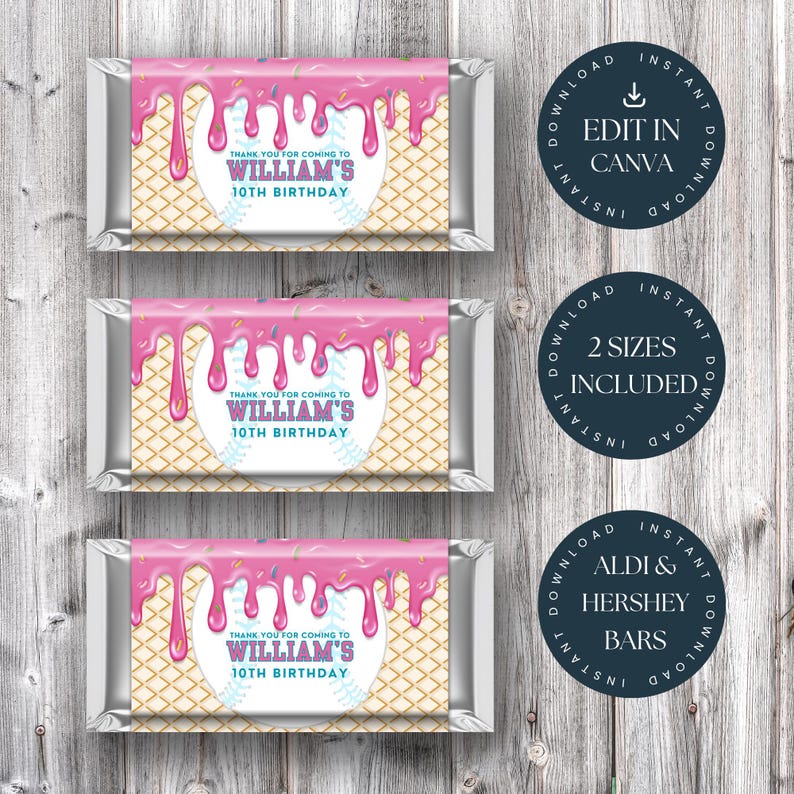 Baseball Drip Chocolate Bar Wrapper Template, Birthday Party Thank You ...