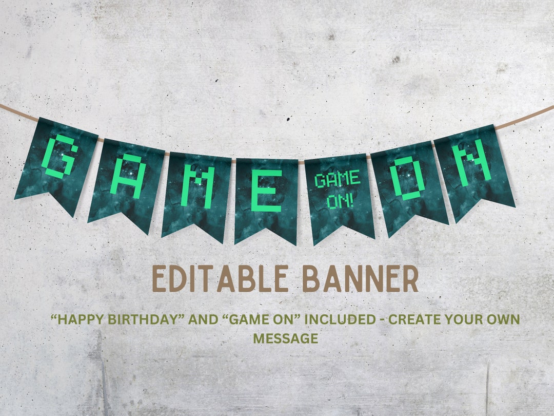 Editable Retro Gaming Party Birthday Bunting Banner Template Instant ...