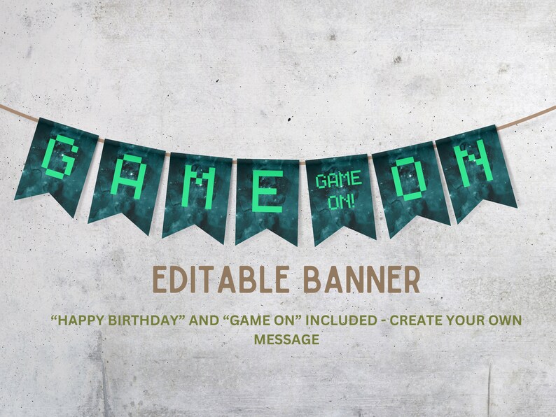 Editable Retro Gaming Party Birthday Bunting Banner Template Instant ...