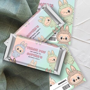 Labubu Chocolate Bar Wrapper Template, Birthday Party Thank You Favors ...