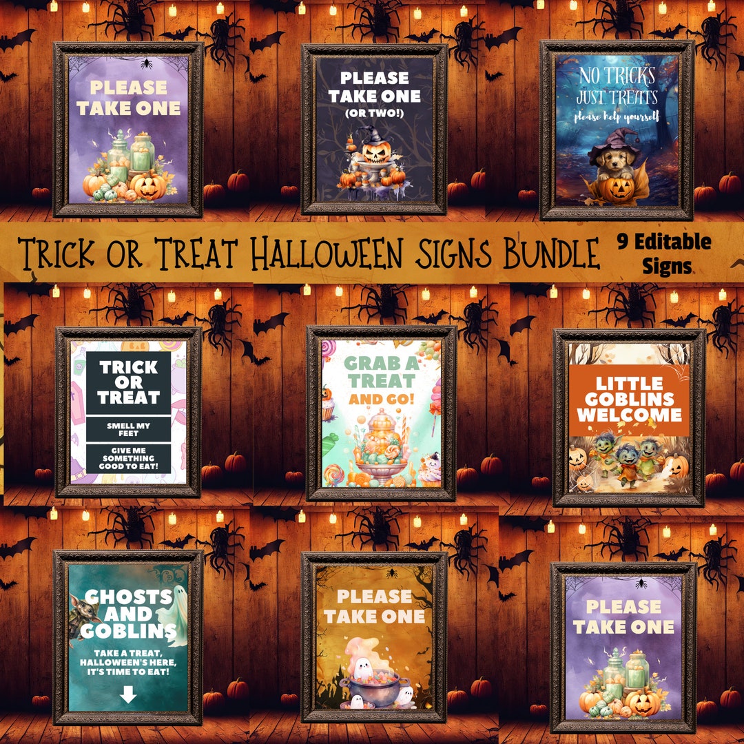 Printable Halloween Trick or Treat Signs Bundle, Please Take One, Candy ...