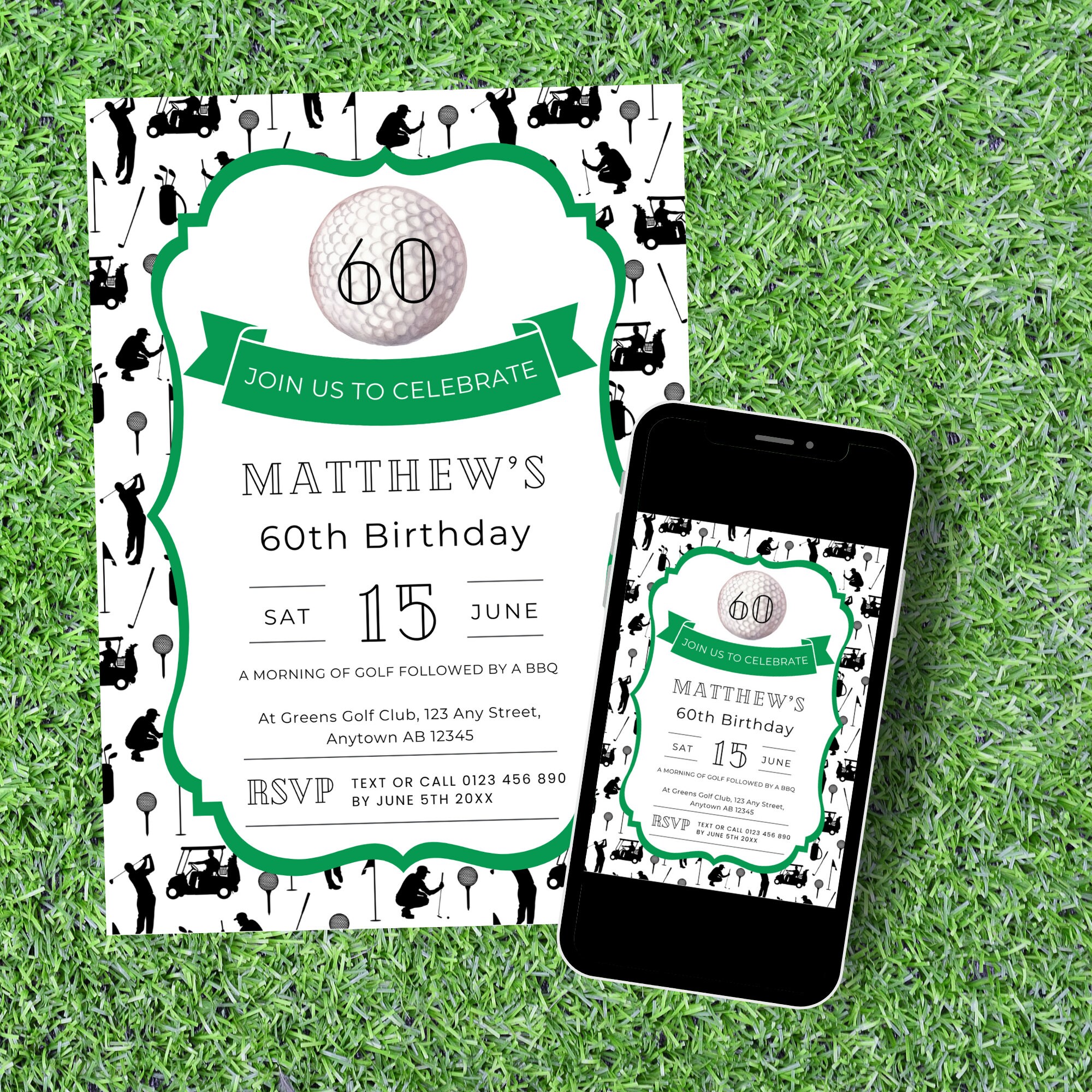 Golf 60th Birthday Party Invitation Template Plus Itinerary, Instant ...