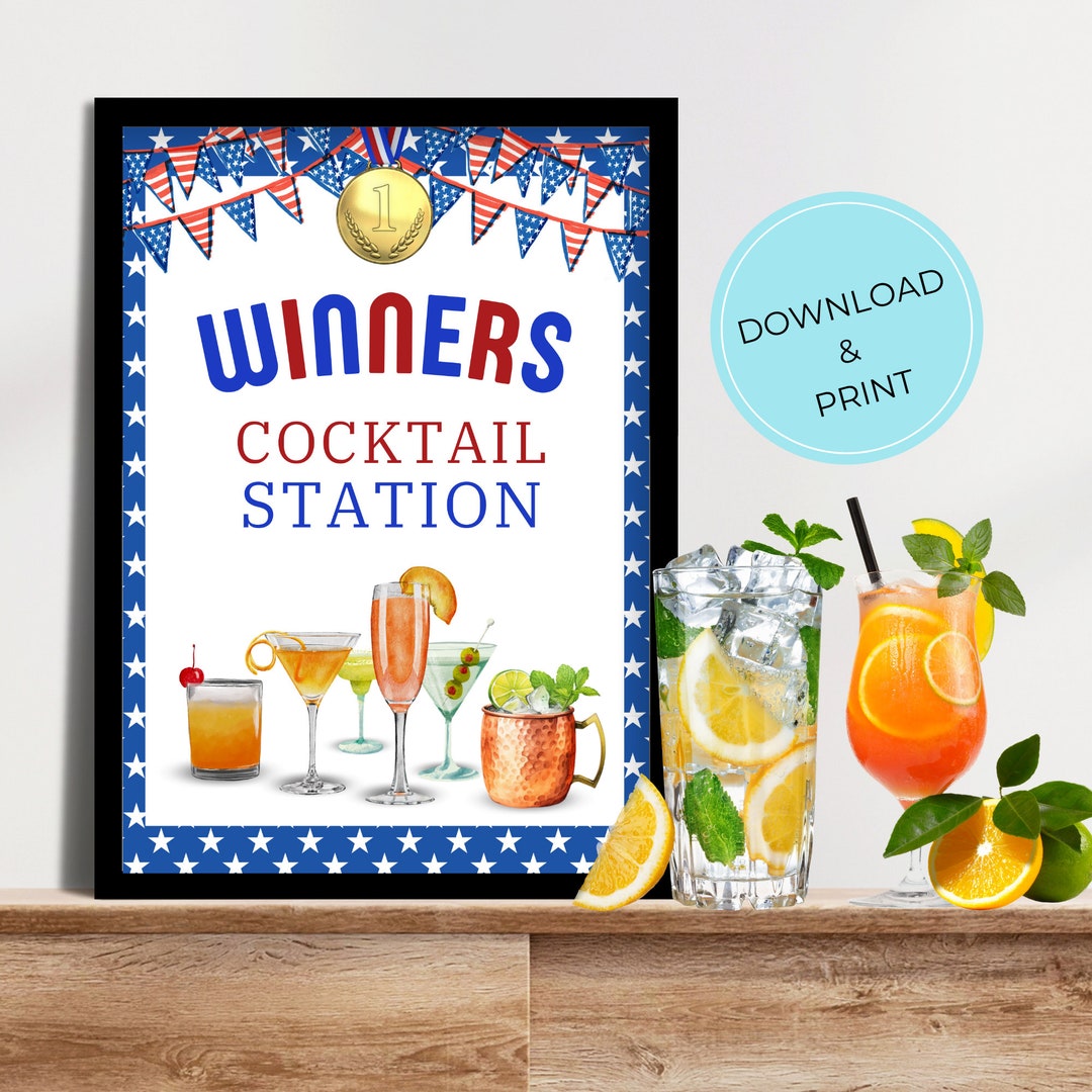 Summer Games Sports Watch Party Bar Menu Cocktails Sign Printable ...