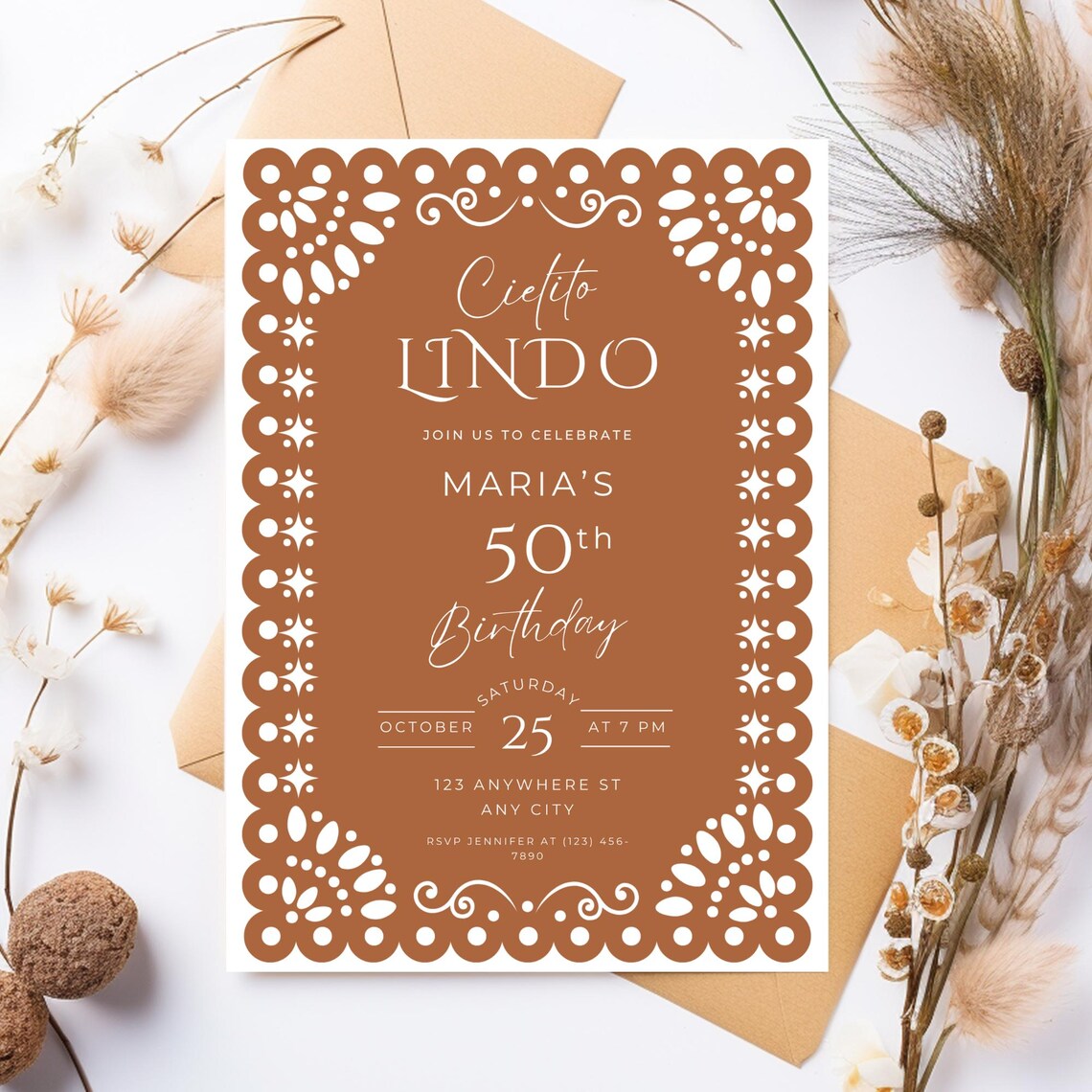 Cielito Lindo 50th Birthday Party Invitation, Digital Template, Papel ...