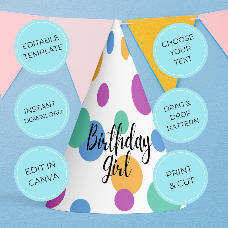 Party Hat Template Instant Download Paper Hat Template Birthday Party ...