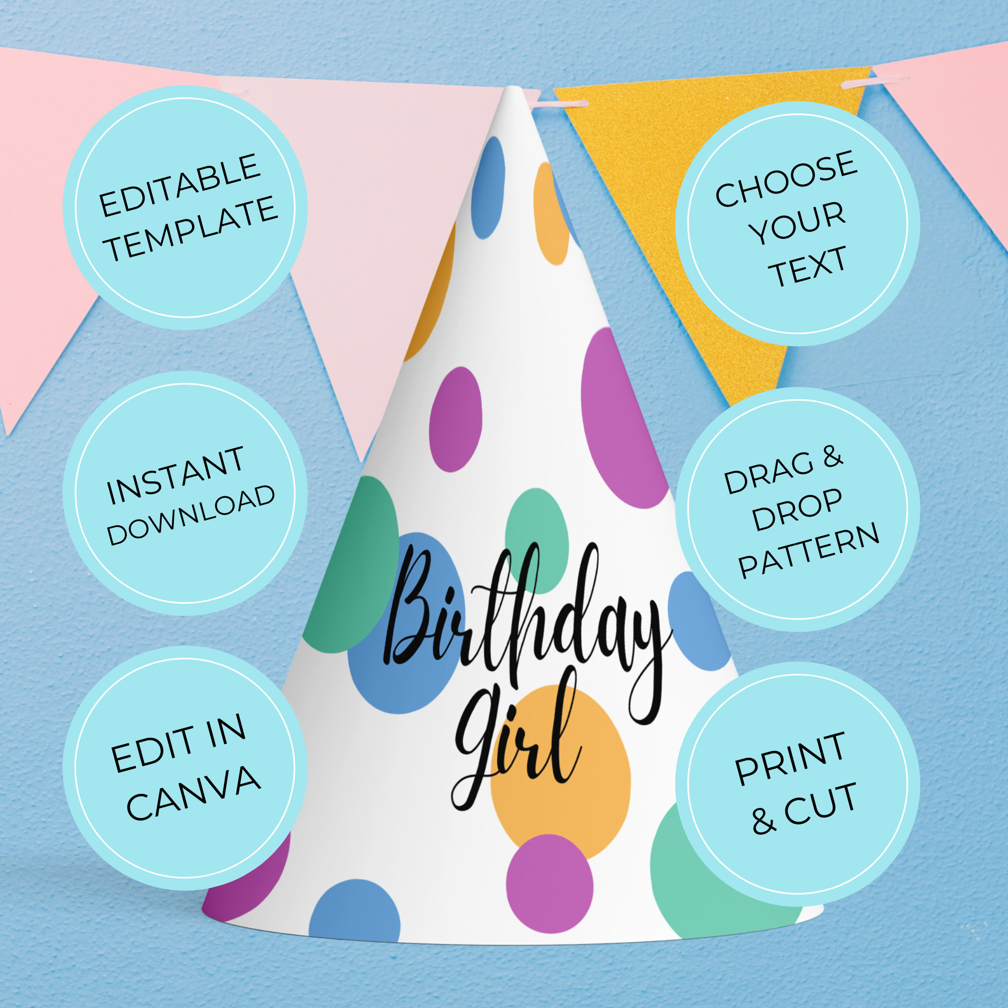 Party Hat Template Instant Download Paper Hat Template Birthday Party ...