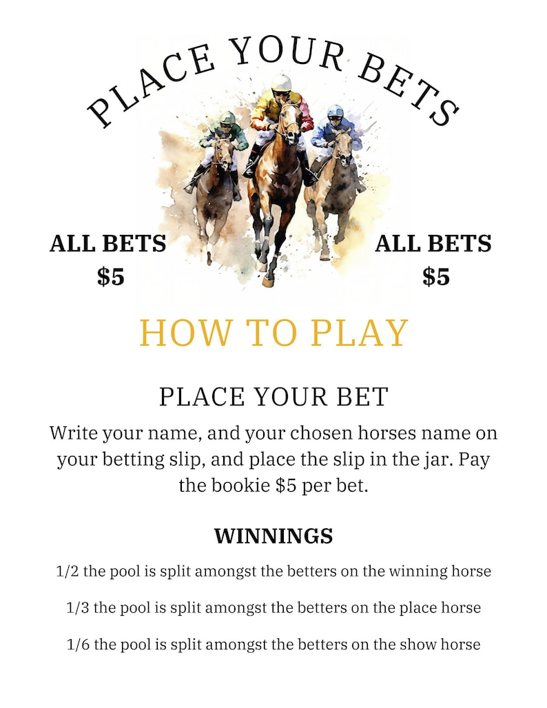 Horse Race Betting Sign & Betting Slips Template, Kentucky Derby Party ...
