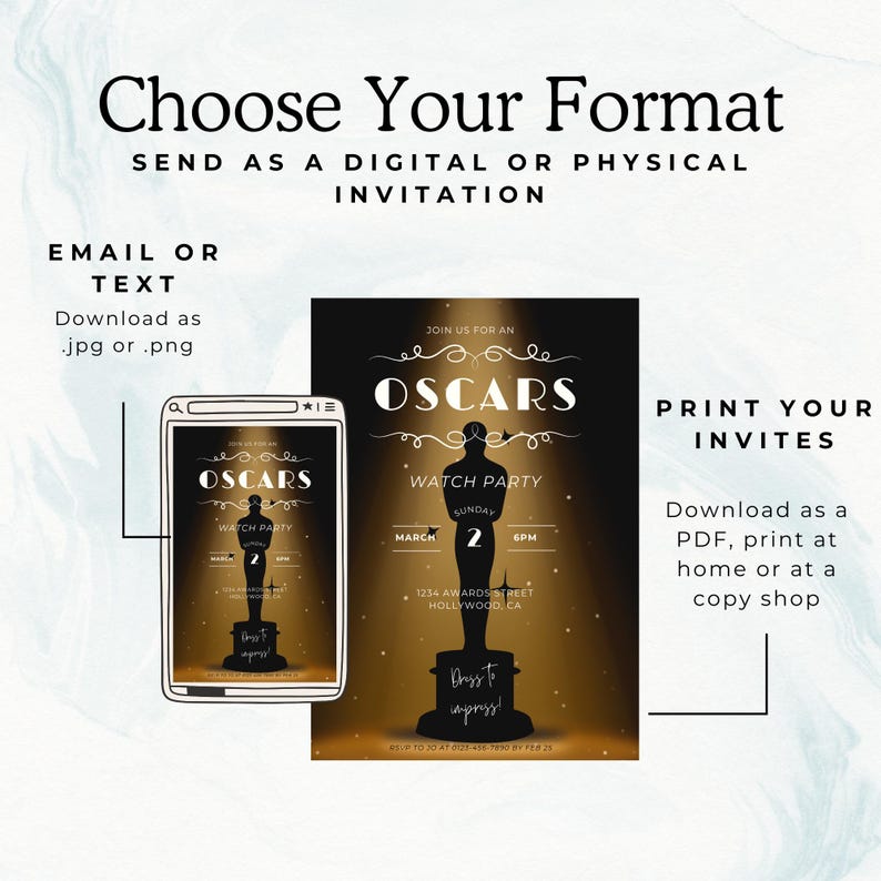 Oscars Watch Party Invitation, Digital Template, Academy Awards ...