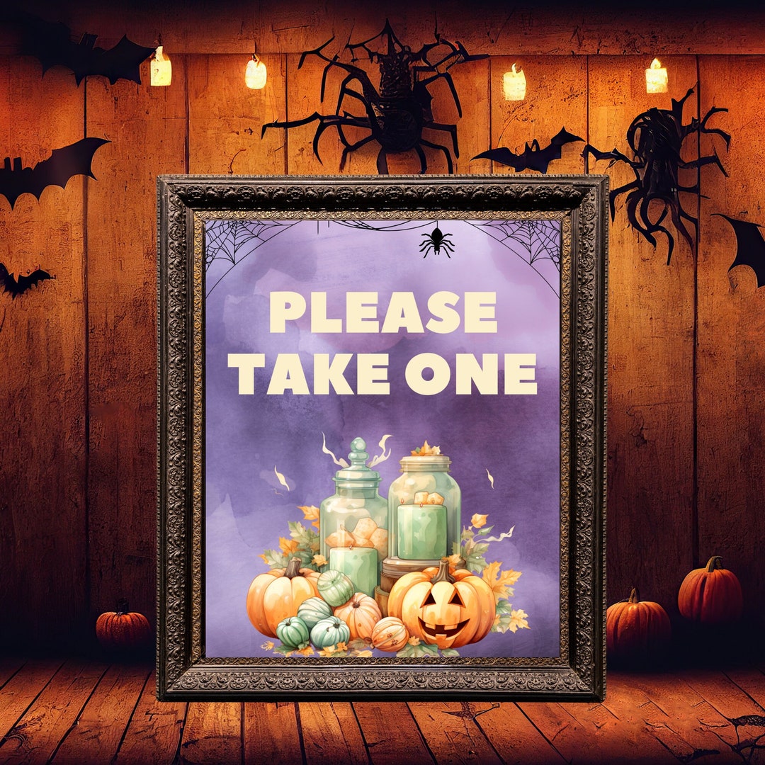 Printable Halloween Trick or Treat Please Take One Sign, Candy Bowl ...