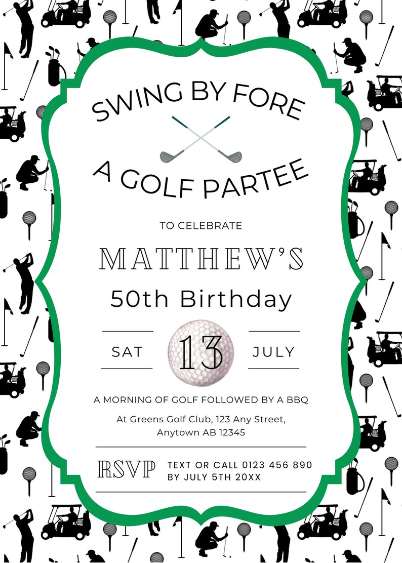 Funny Golf 50th Birthday Party Invitation & Itinerary Template, Instant ...