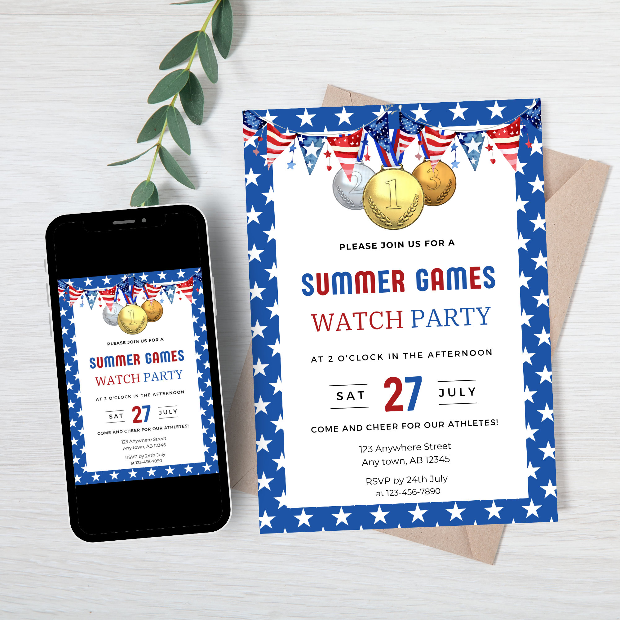 Summer Games Sport Watch Party Invitation, Printable Template Gold ...