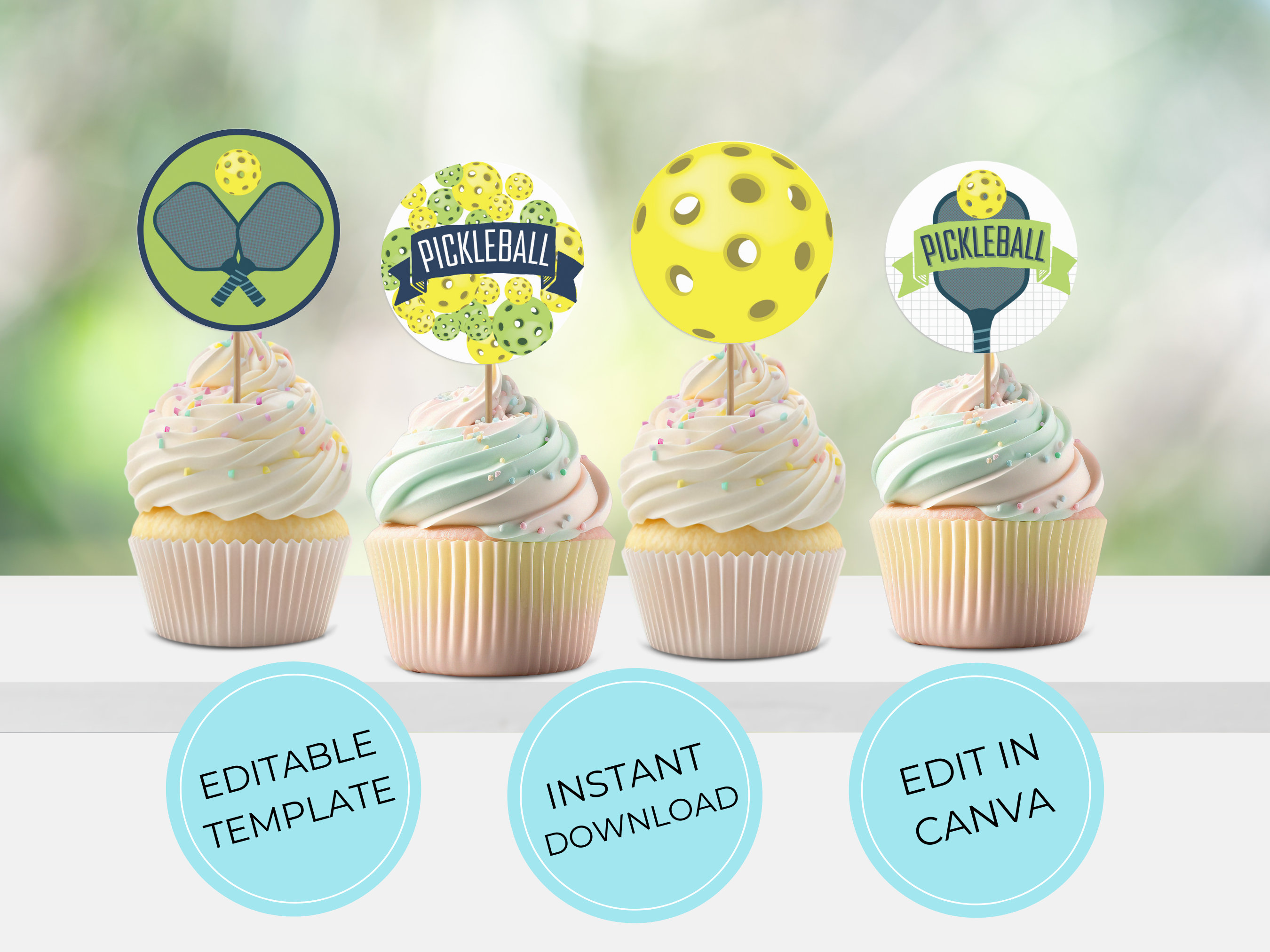 Printable Pickleball Themed Cupcake Toppers, Round, 2" X 2" Inches, PDF ...
