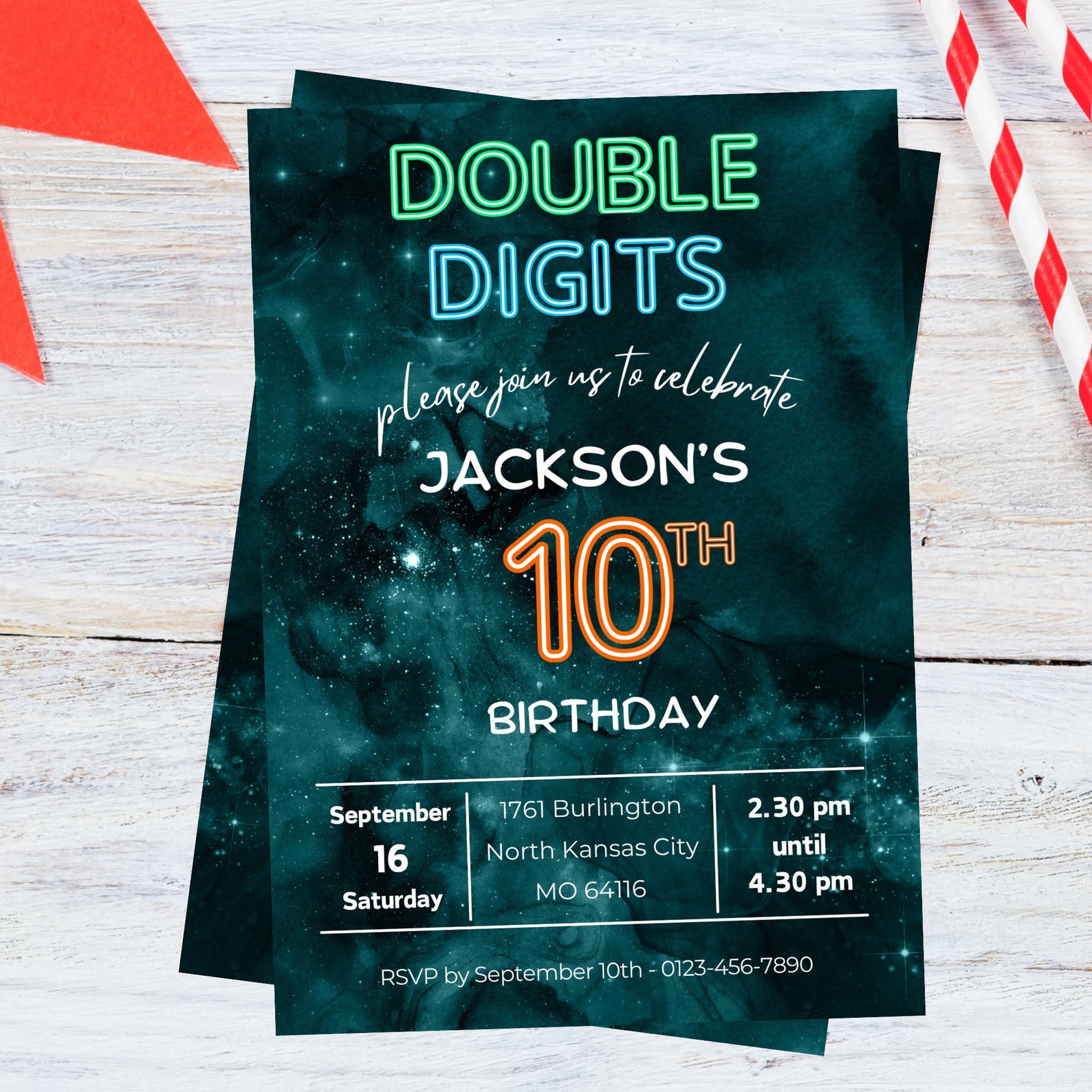 Double Digit Birthday Invitation Boy, Canva Editable 10th Birthday ...