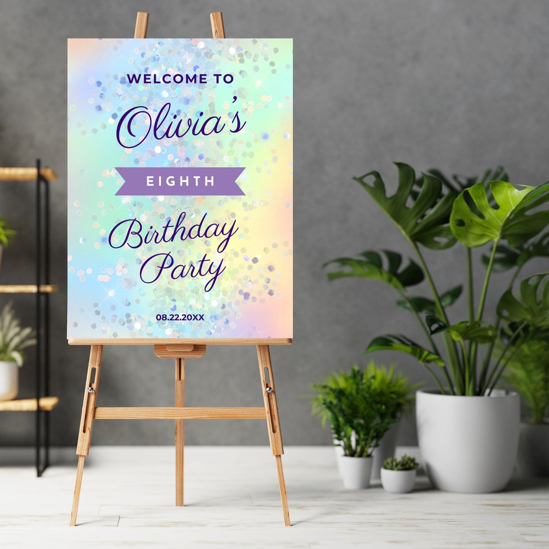 Girls Birthday Welcome Sign Template, Peach Rainbow Pastel Glitter ...
