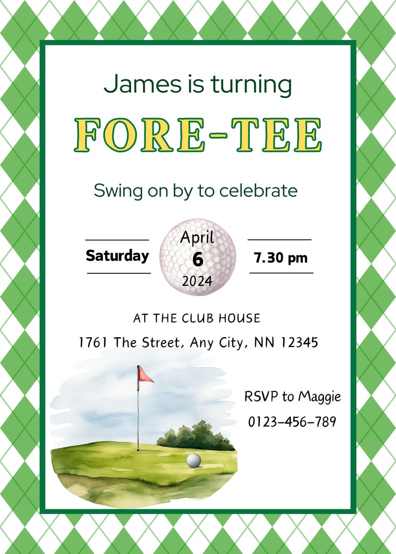 Funny Golf 40th Birthday Party Invitation Template, Instant Digital ...