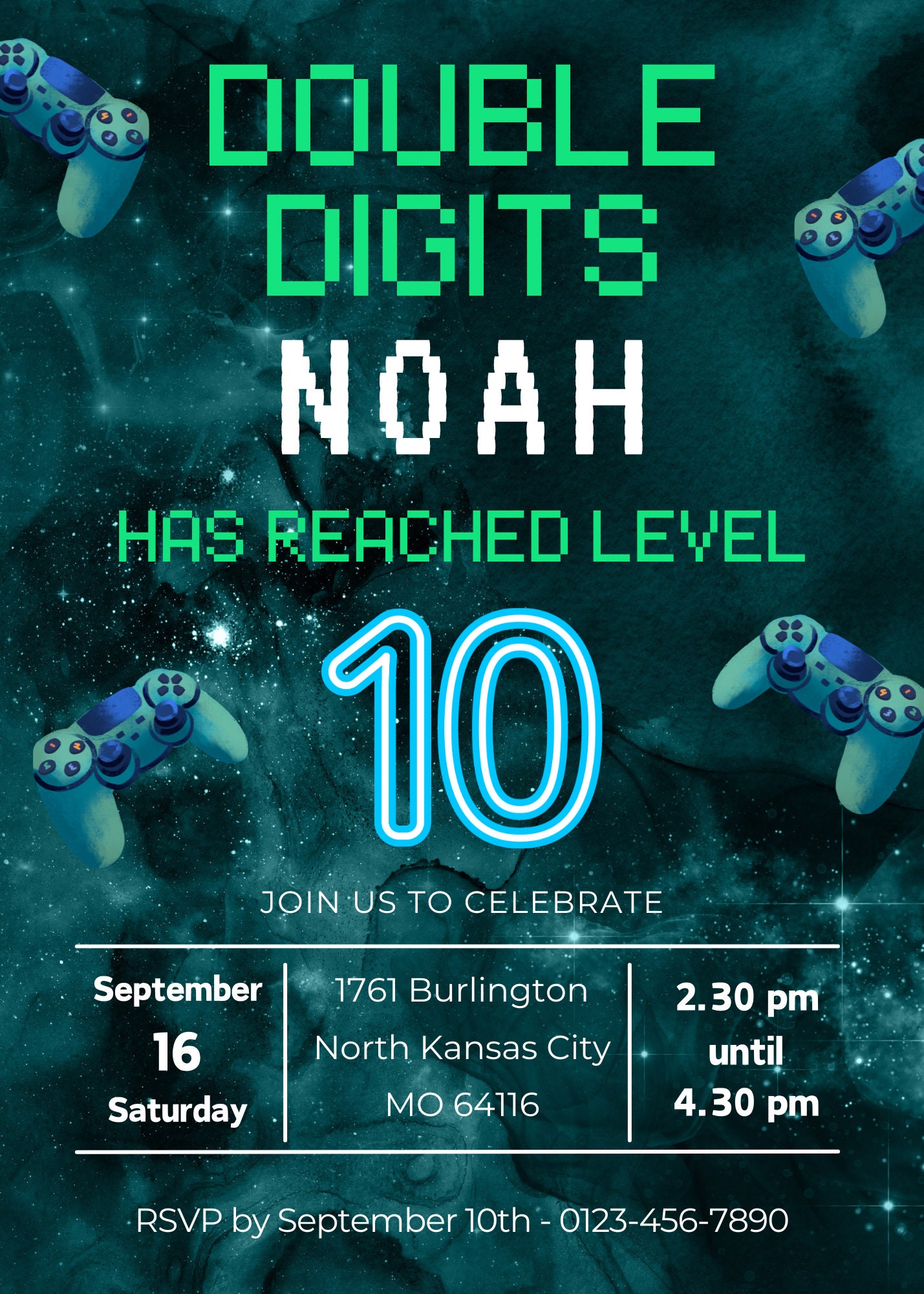 Double Digit Birthday Invitation Boy, Canva Editable 10th Birthday ...