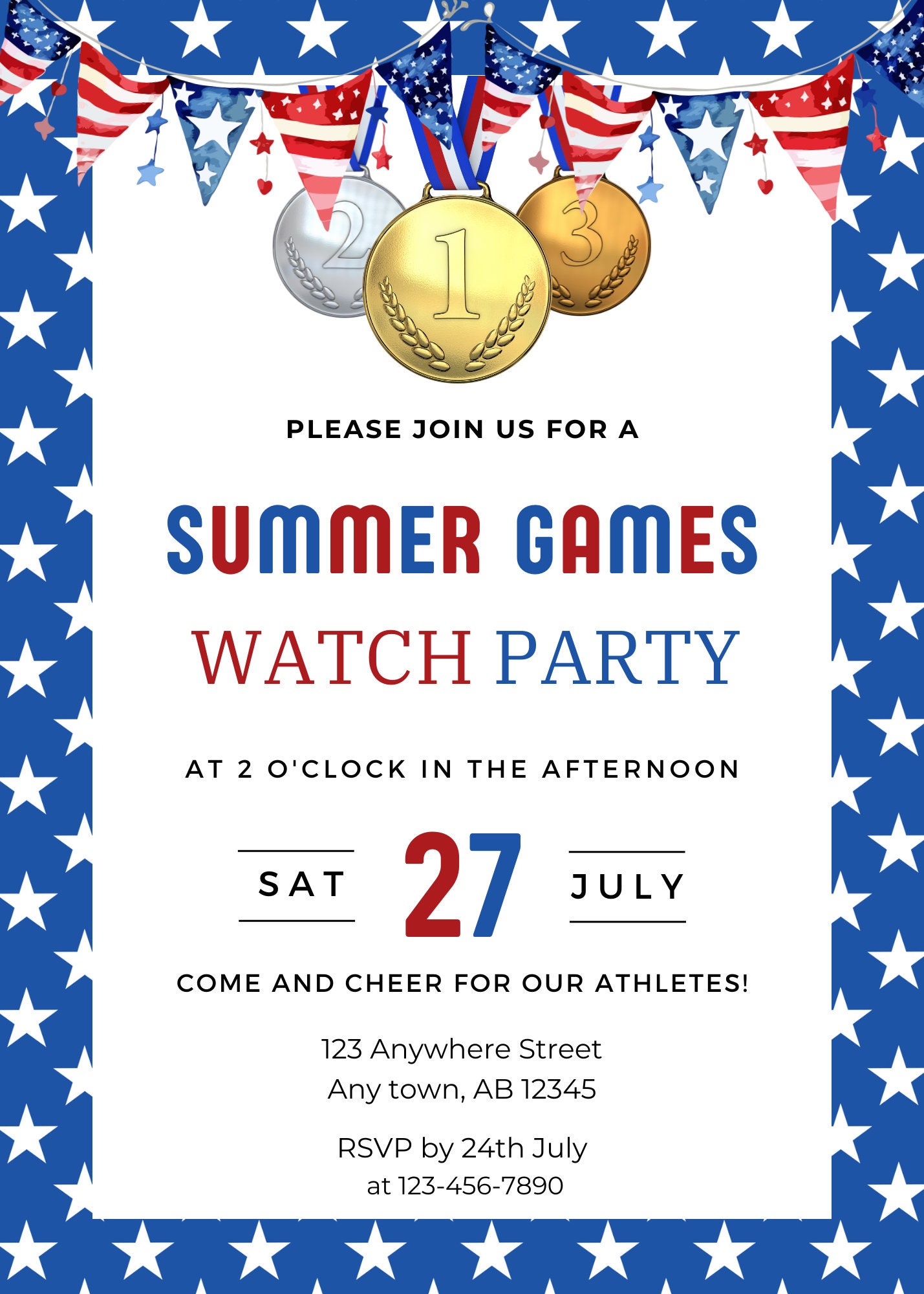 Summer Games Sport Watch Party Invitation, Printable Template Gold ...