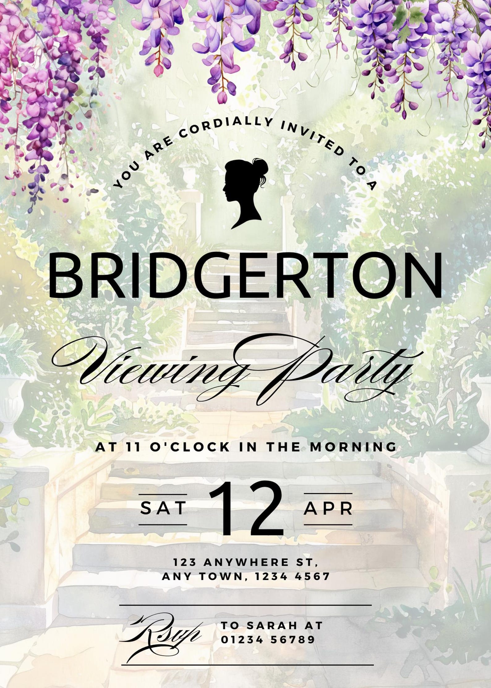 Bridgerton Viewing Party Invitation, Digital Template, Wisteria, Watch ...