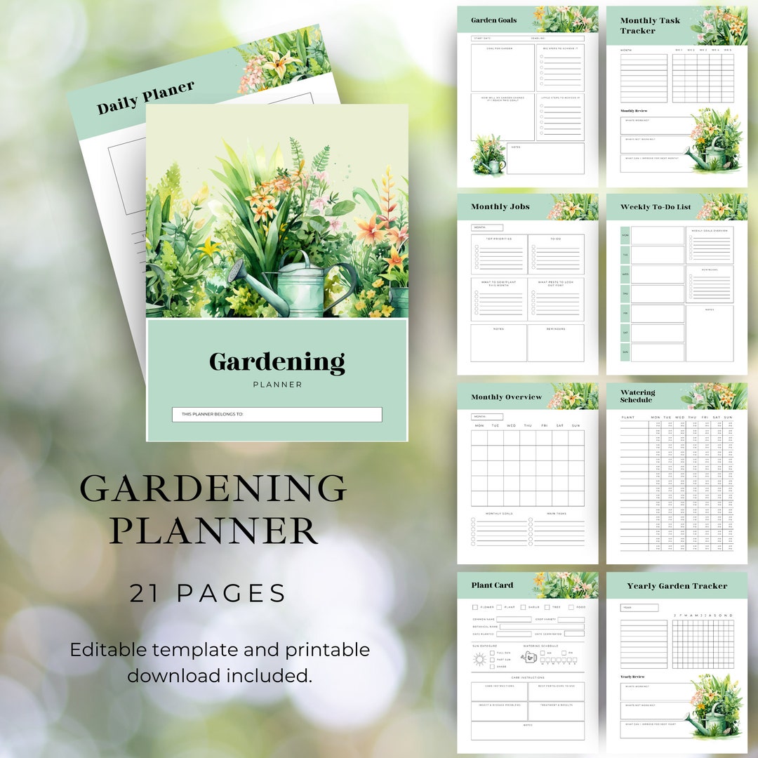 Printable Gardening Planner Template, Edit in Canva, Garden Lovers Last Minute Gift, Instant ...