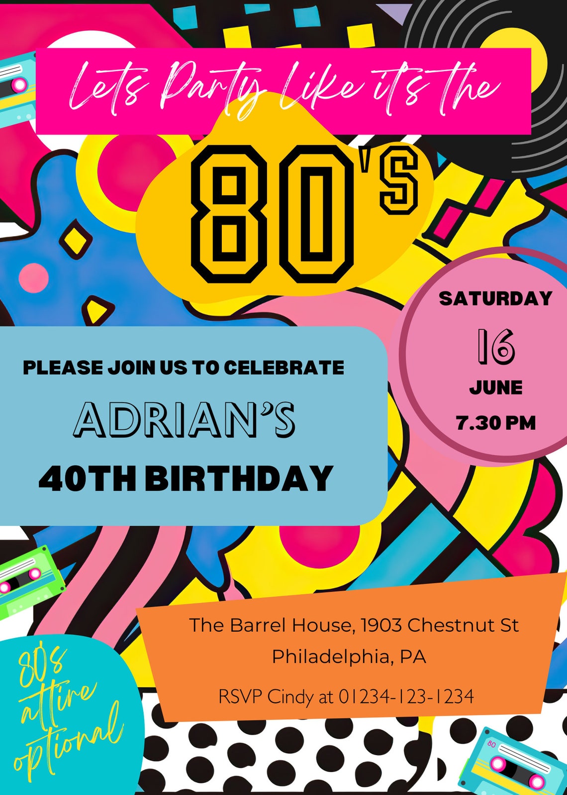 Editable 80s Party Invitation Template, Retro Back to the 80s ...