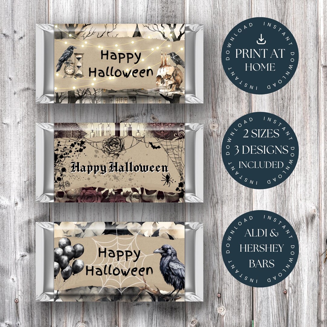 Printable Halloween Chocolate Bar Wrappers, 3 Designs, 2 Sizes, Fits ...
