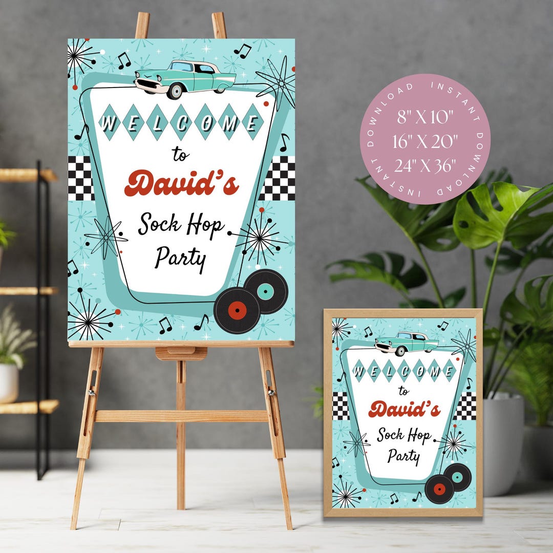 Sock Hop Party Birthday Welcome Sign Template, 1950s Theme, Fifties ...