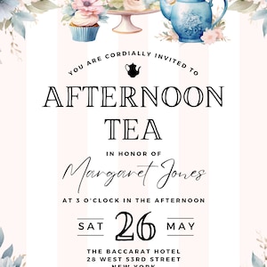 Editable Afternoon Tea Party Digital Invitation Template, Pink Florals ...