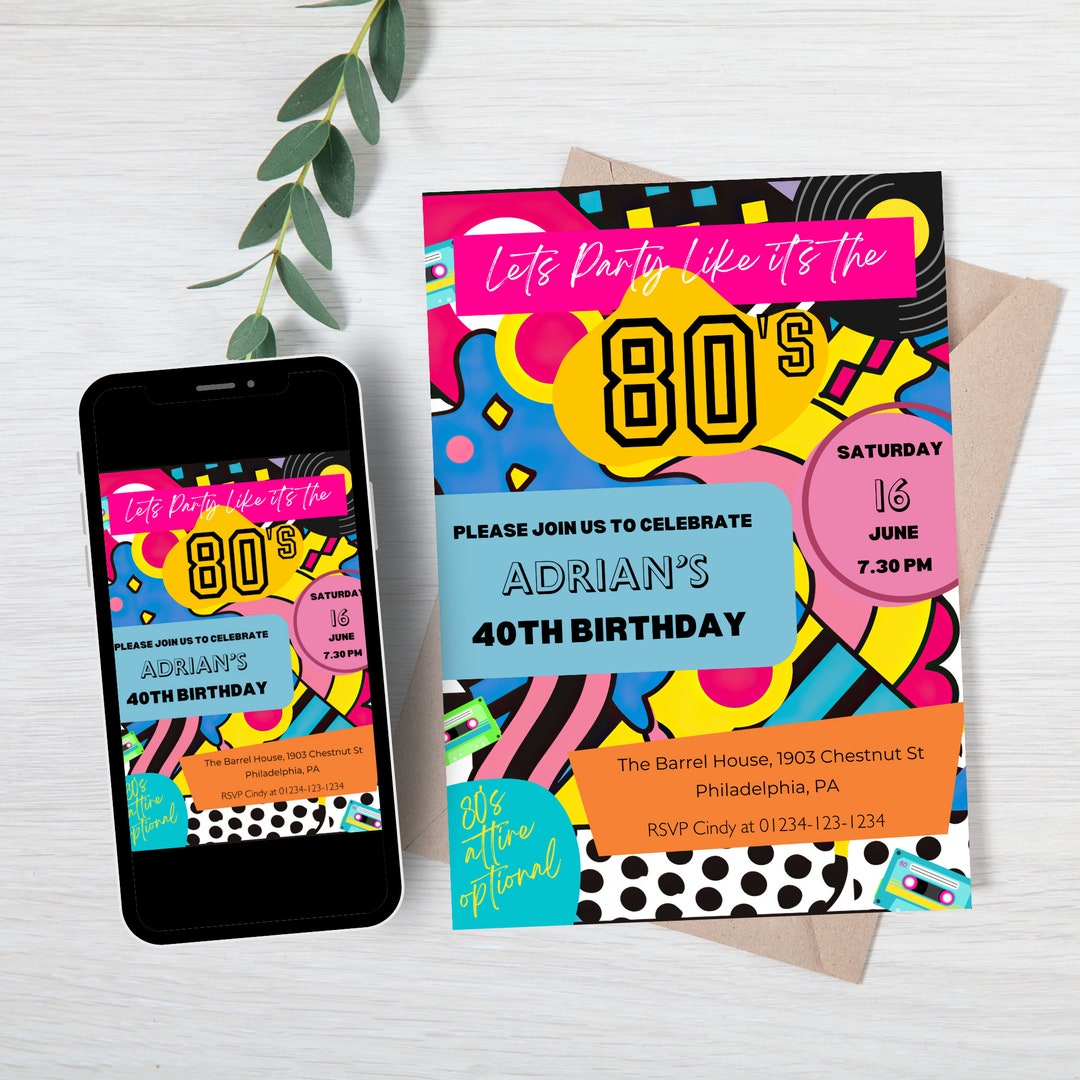 Editable 80s Party Invitation Template, Retro Back to the 80s ...