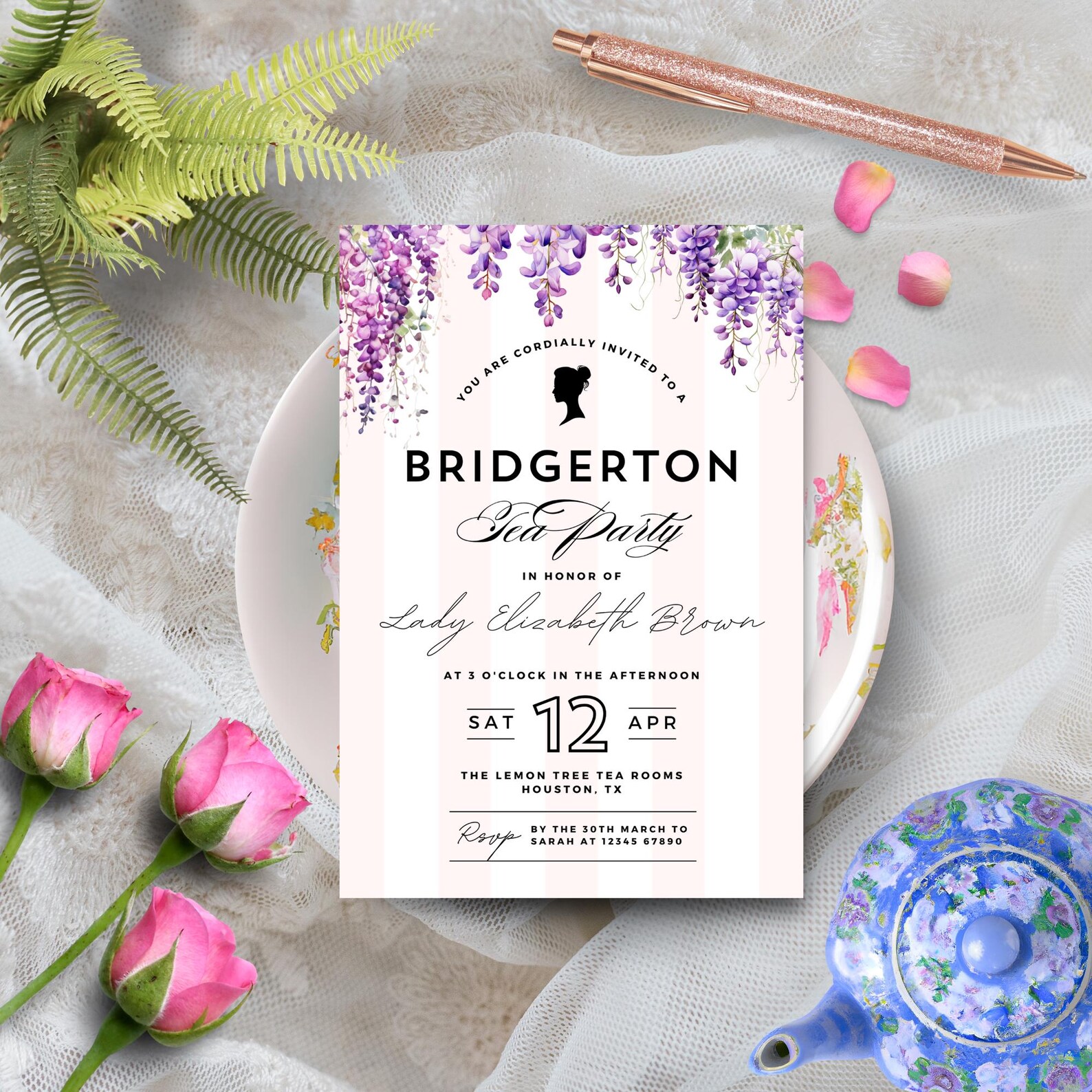Bridgerton Birthday Tea Party Invitation, Digital Template, Wisteria ...