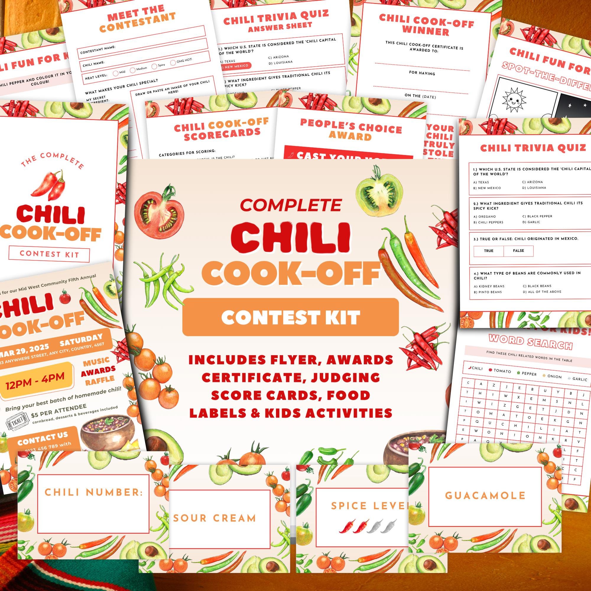 Printable Chili Cook off Activities Bundle, Contest Kit Flyer, Kids ...