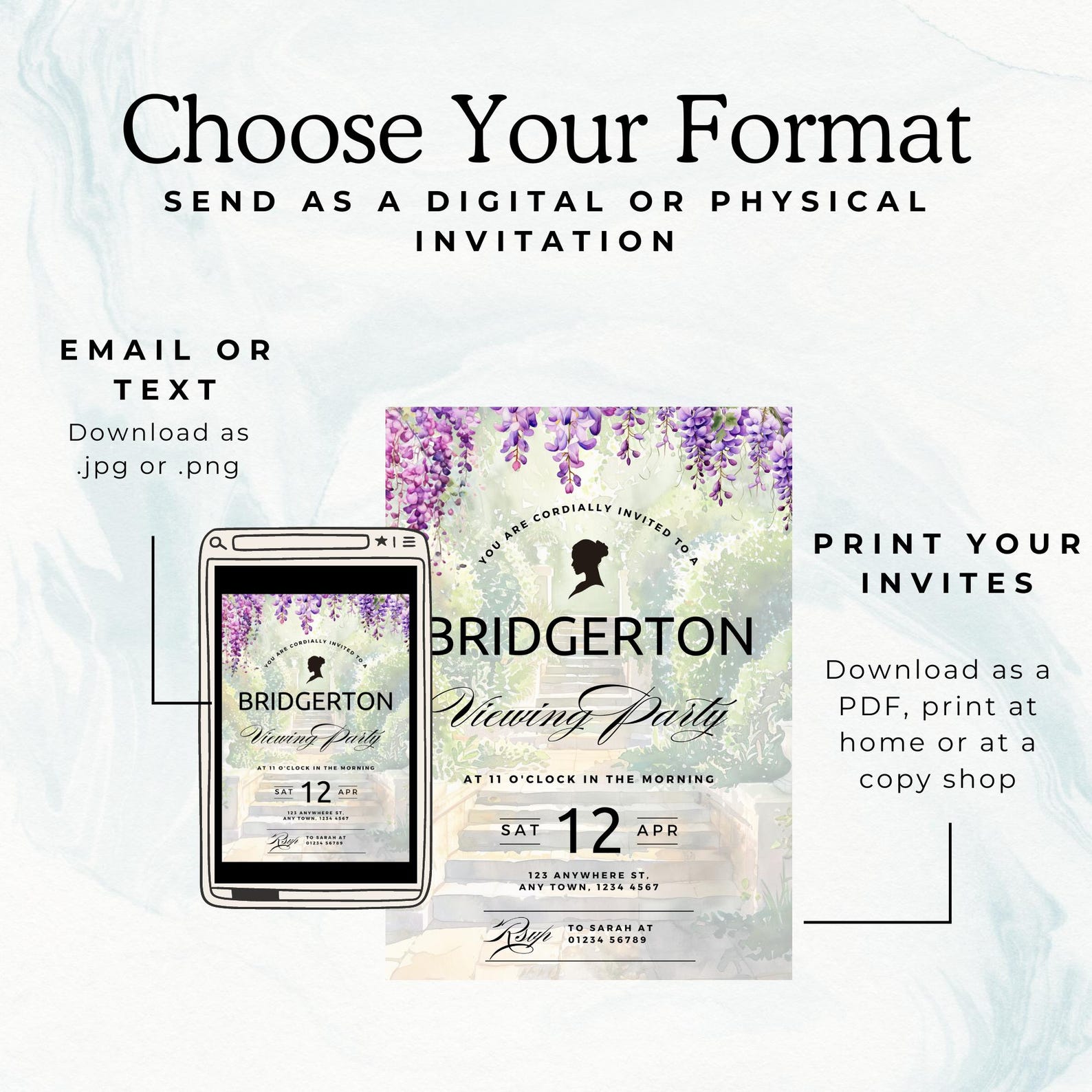 Bridgerton Viewing Party Invitation, Digital Template, Wisteria, Watch ...
