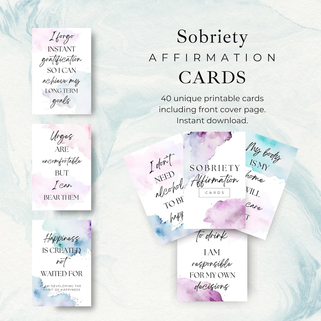 Printable Sobriety Affirmation Cards, Addiction Recovery Coping Skills ...