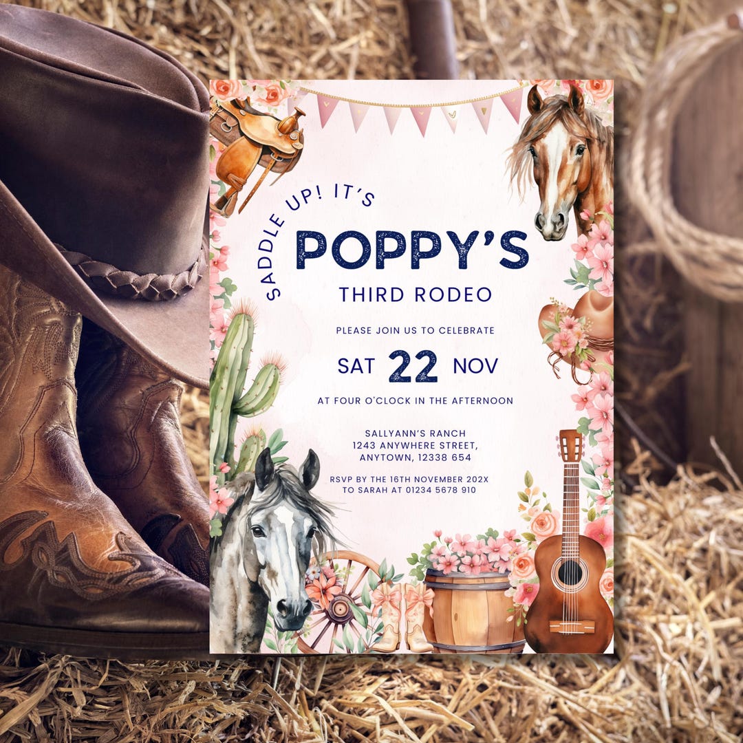 Girls Third Rodeo Birthday Party Invitation Template, Printable Pony ...