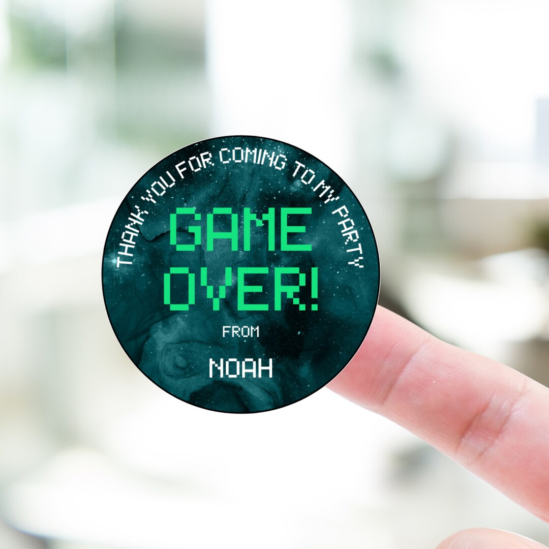 Game Over Editable Thank You Stickers Template, Boys Birthday Party ...