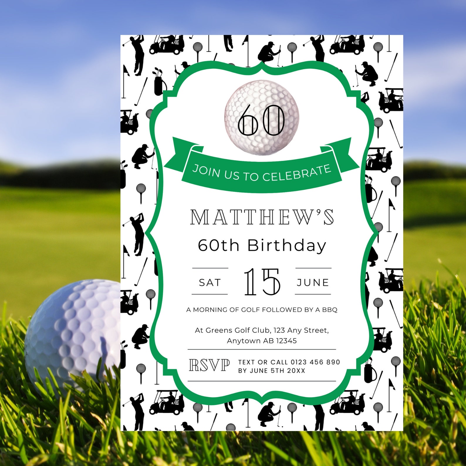 Golf 60th Birthday Party Invitation Template Plus Itinerary, Instant ...