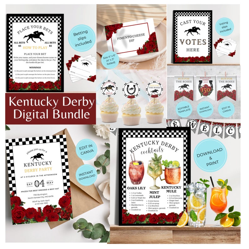 Kentucky Derby Party Decorations Template Bundle, Invitation, Bunting ...