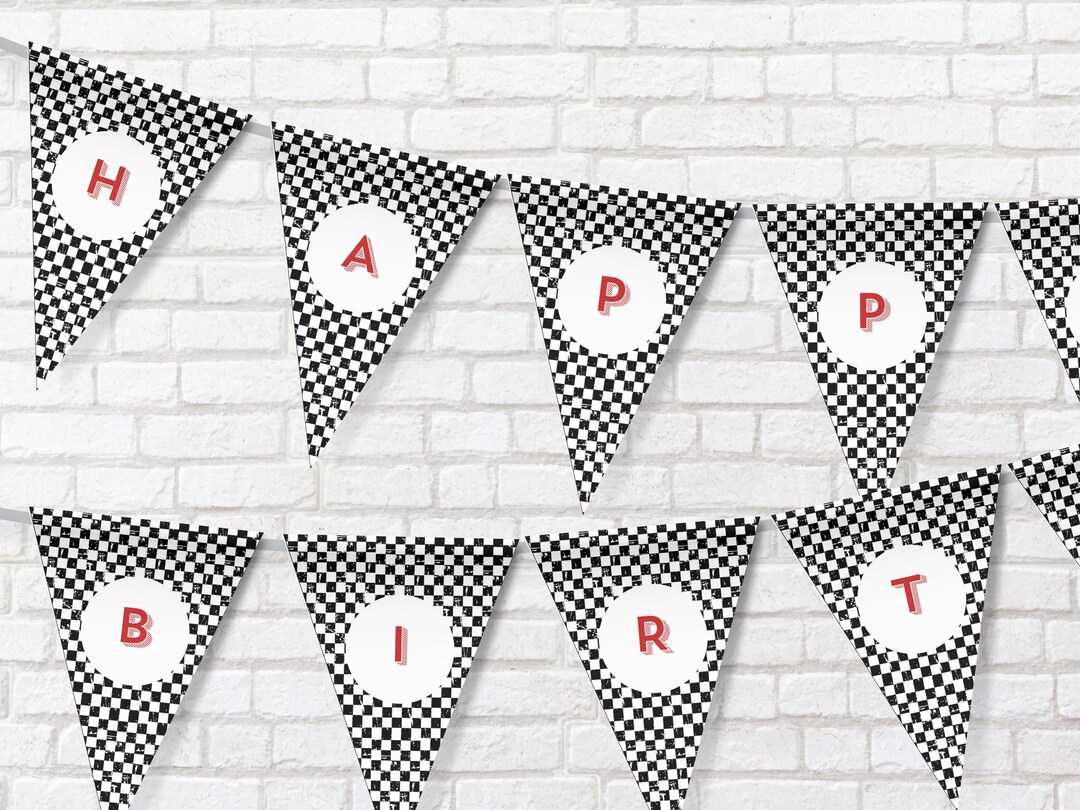 Editable Race Car Bunting Banner Template, Black & White Checkered Flag ...