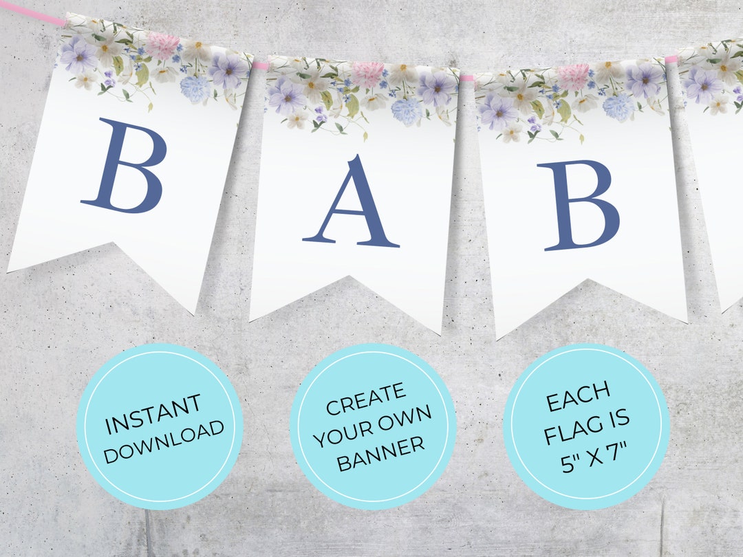 Printable Wildflower Bunting Template, Baby in Bloom, Baby Shower ...