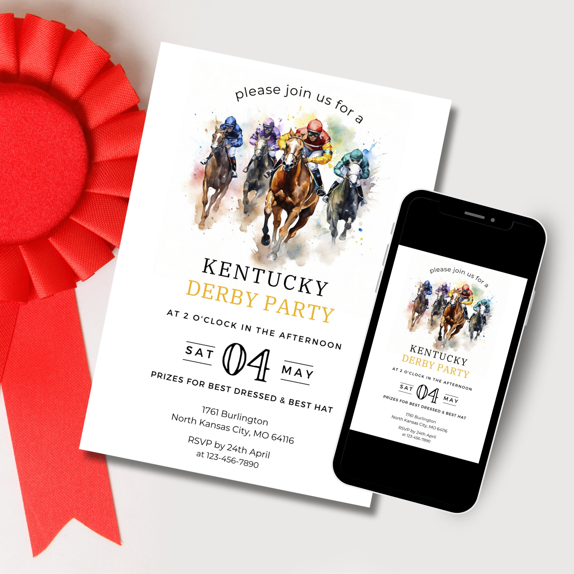 Kentucky Derby Party Invitation Printable Template, Horse Race Invite ...