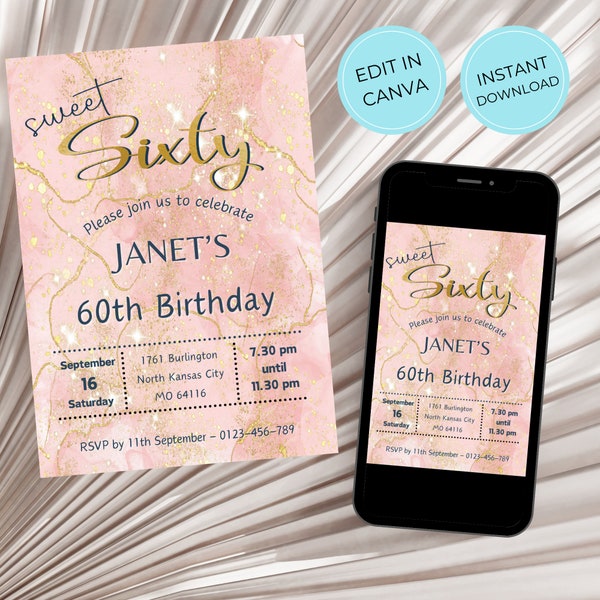 Sweet Sixty Birthday Invitation - Etsy