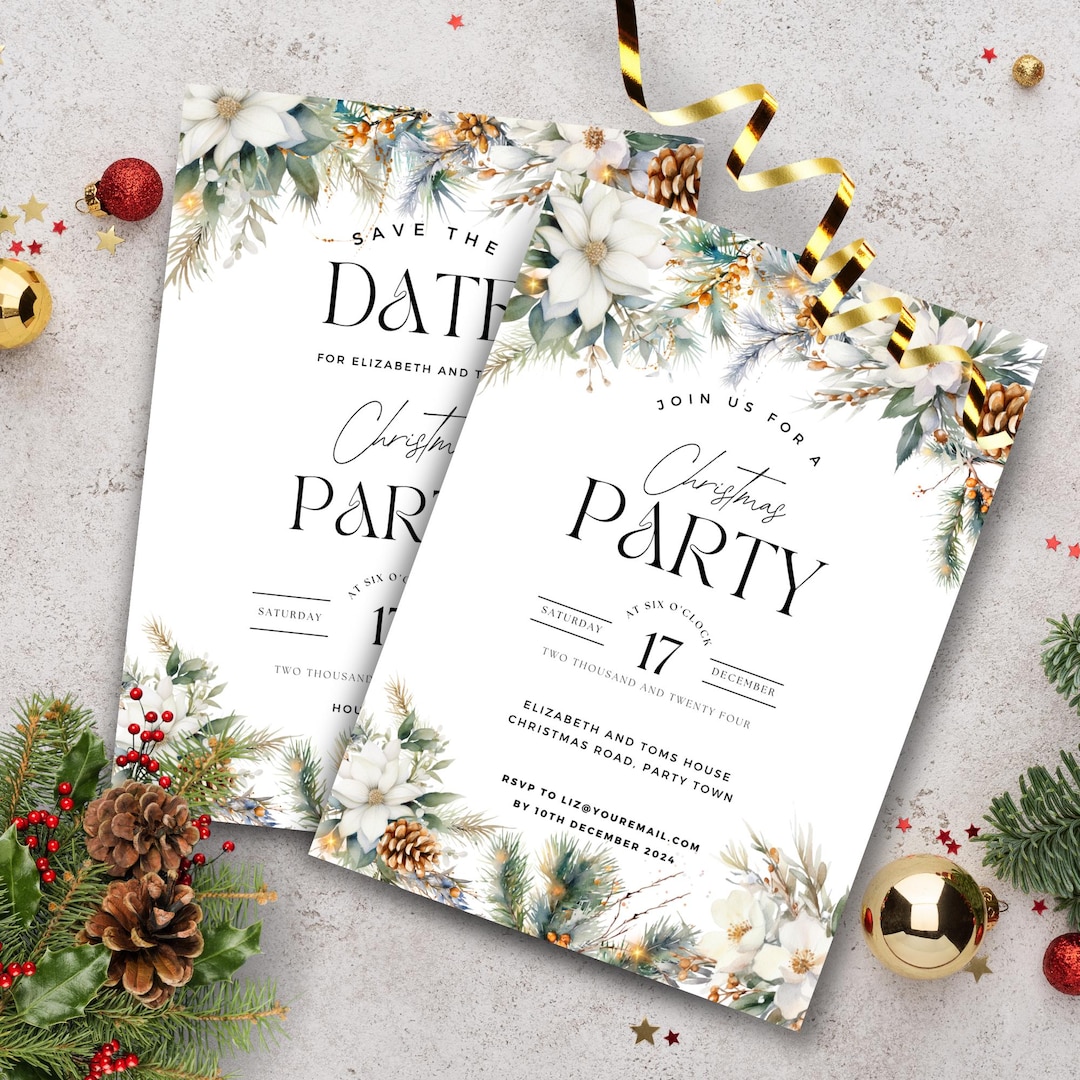 Save the Date & Christmas Party Invitation Card Set, Holiday Drinks ...