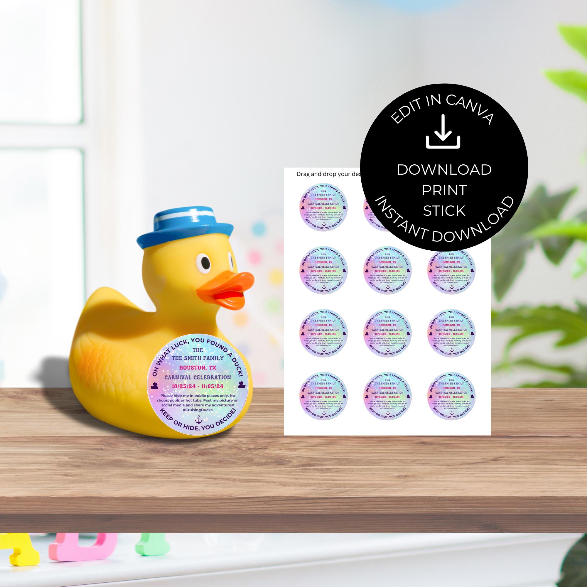 Printable Large 2" Round Circle Cruising Duck Stickers, Edit in Canva ...