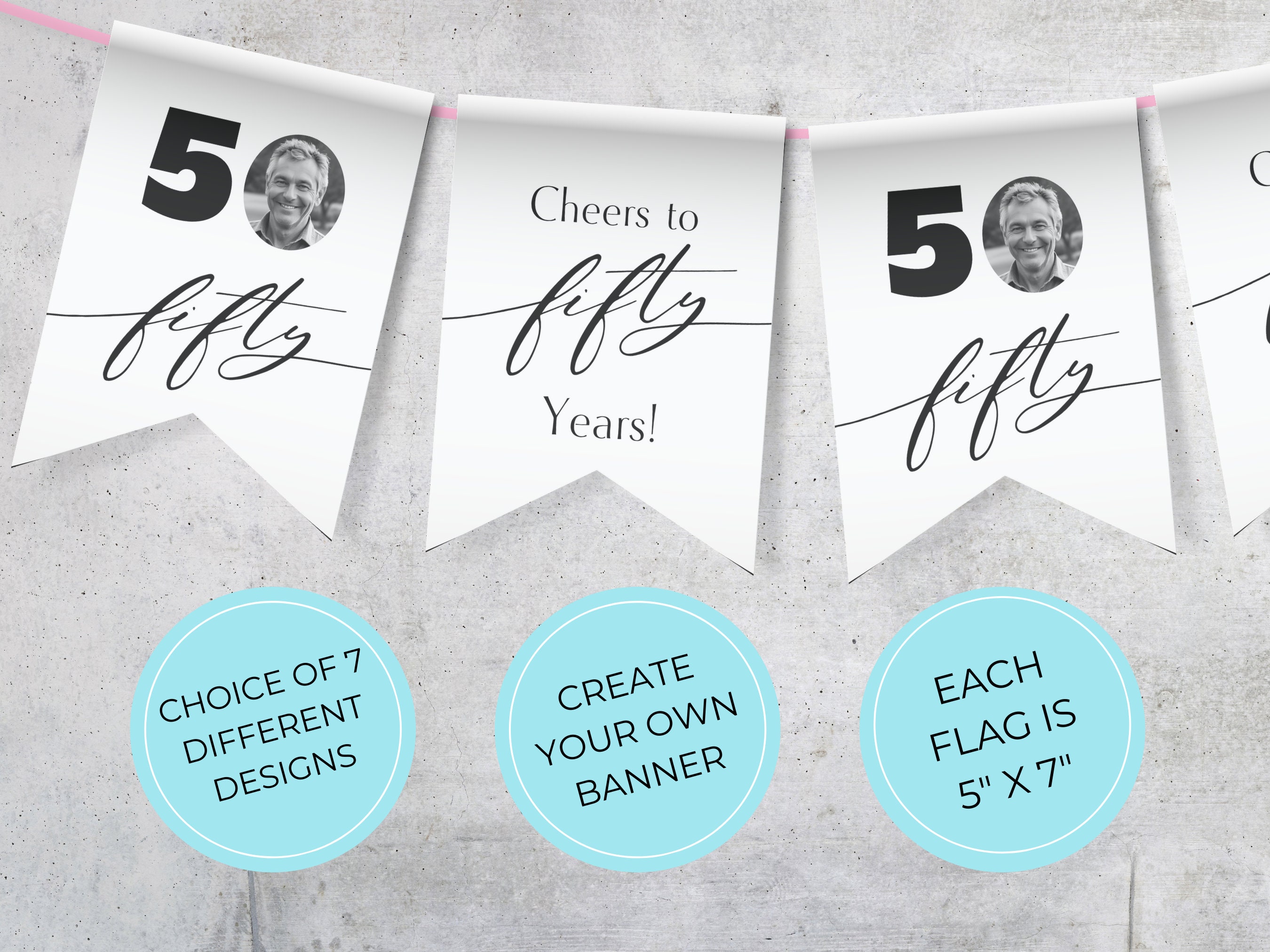 Editable 50th Birthday Party Bunting Banner Template for Him, Instant ...