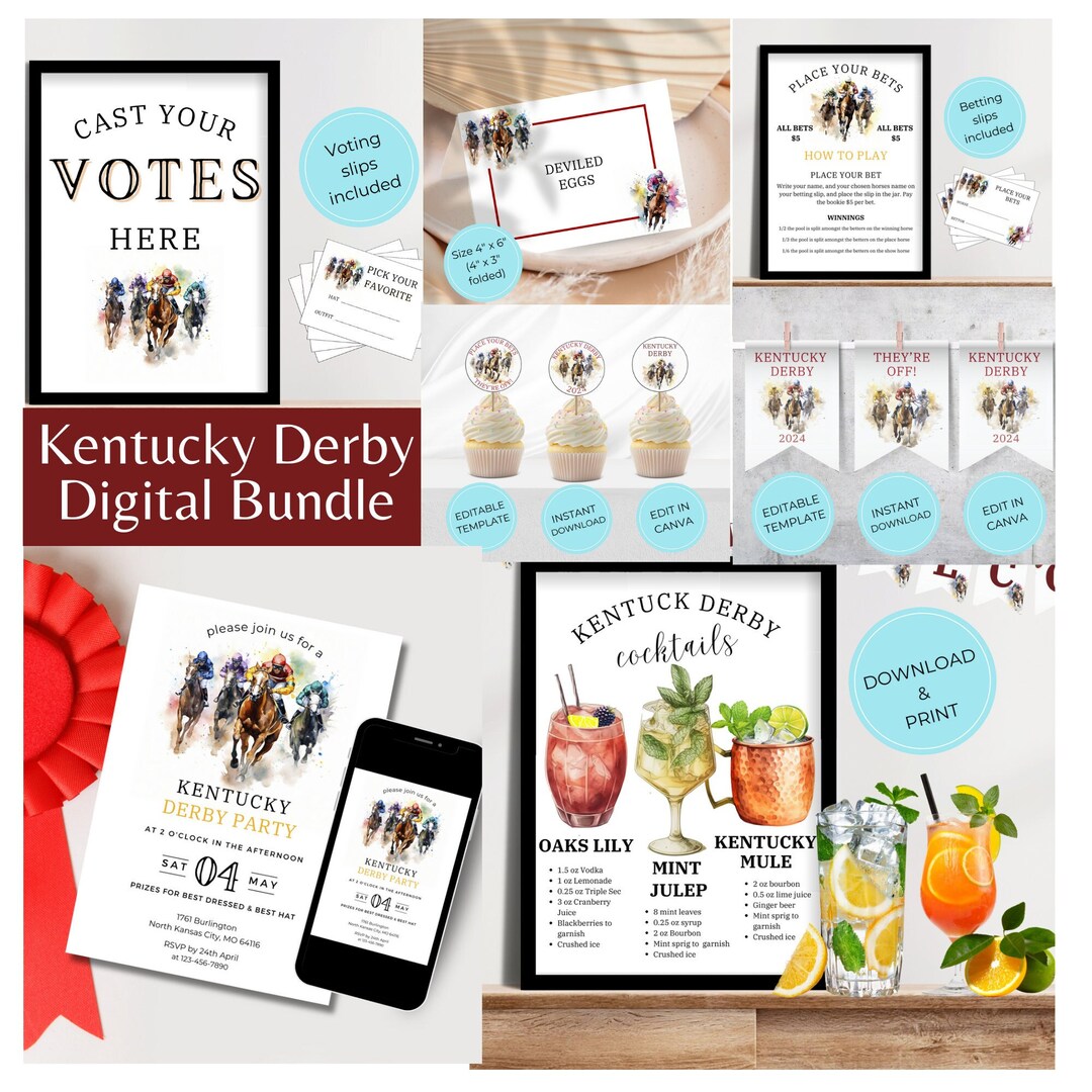 Kentucky Derby Party Decorations Template Bundle, Invitation, Bunting ...
