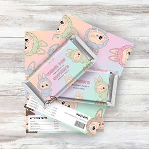 Labubu Chocolate Bar Wrapper Template, Birthday Party Thank You Favors ...