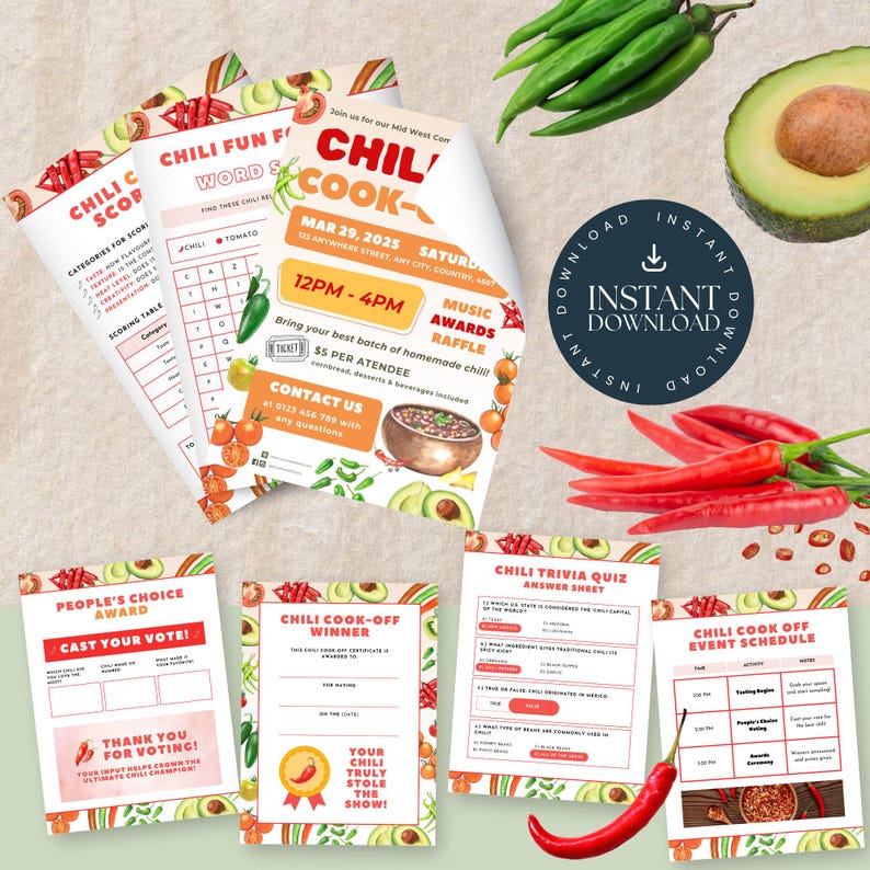 Printable Chili Cook off Activities Bundle, Contest Kit Flyer, Kids ...