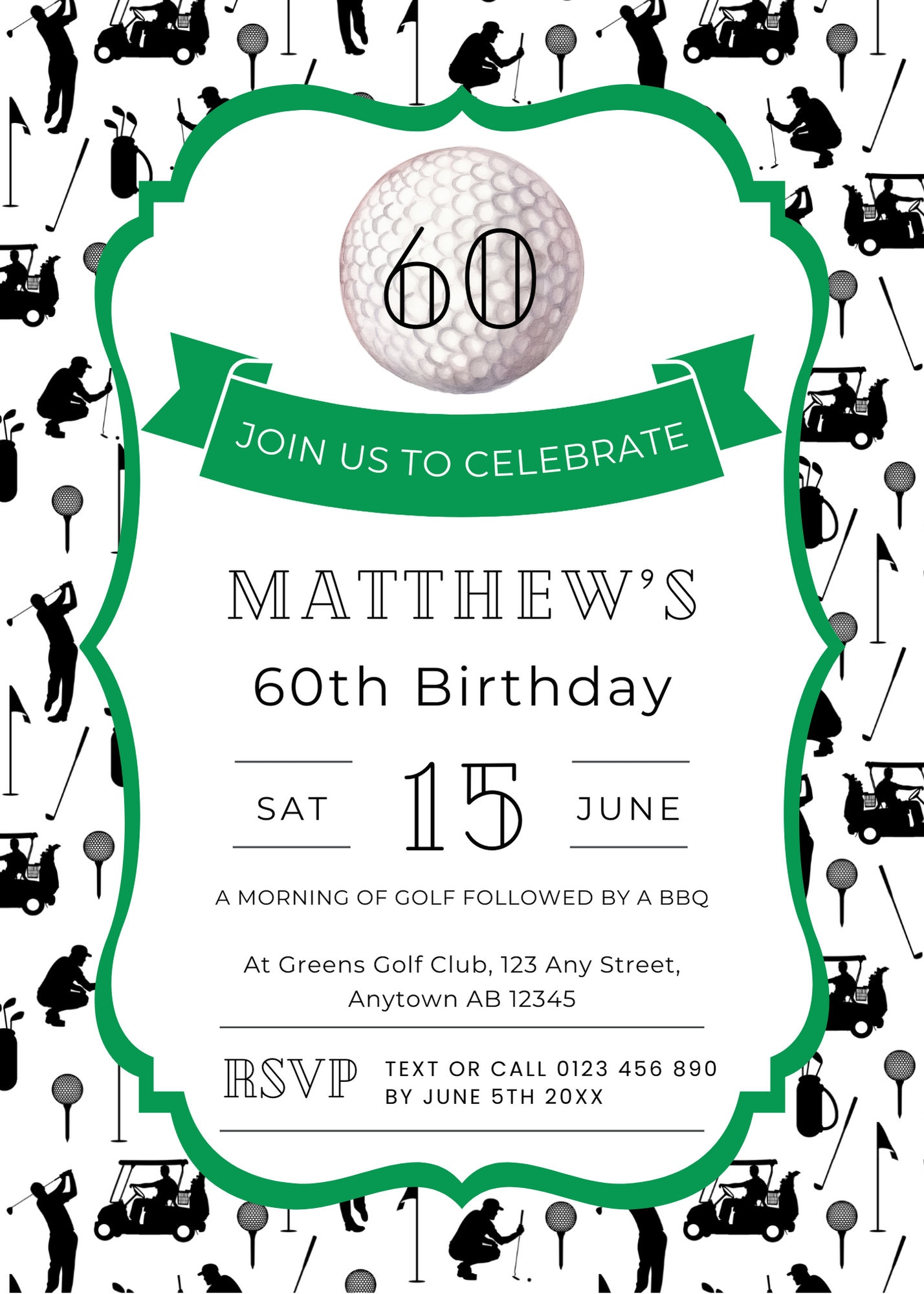 Golf 60th Birthday Party Invitation Template Plus Itinerary, Instant ...
